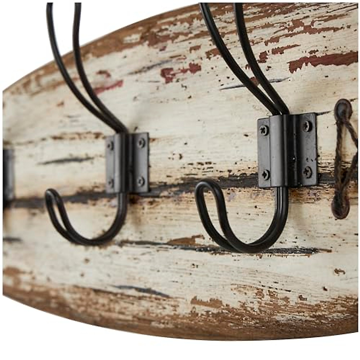 Deco 79 Wood Surfboard Handmade Distressed Fish Shaped 3 Hanger Wall Hook with Metal Accents, 23" x 2" x 7", Brown