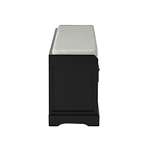 SOFTSEA Wood Storage Bench with Cushion, 3 Drawers and 3 Rattan Baskets for Entryway, Hallway, Living Room (Black)