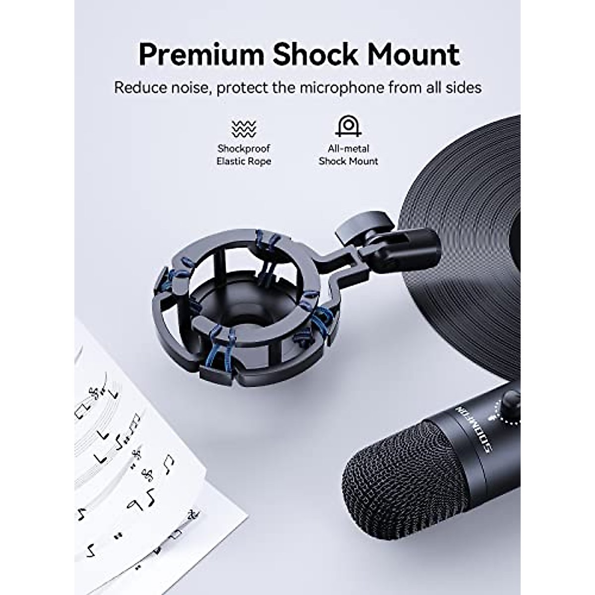 SOOMFON USB Computer Microphone Condenser Podcast Microphone for PC, Recording, Gaming, Streaming, Upgraded Mic with Height Adjustable Stand, Headphone Output, Gain and Volume Knob