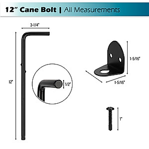 12" Cane Bolt Heavy Duty Drop Rod Gate Stopper Hardware, Gate Ground Latch for Wooden Fences Metal Gates Doors, Gate Drop Pin for Holding Gate to The Ground, Black Finish, 2 Pack