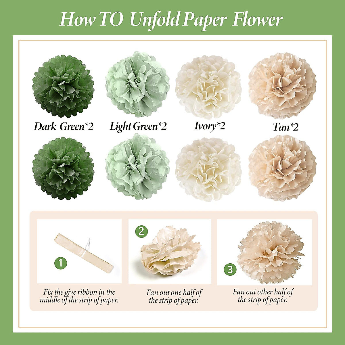 Sage Green Birthday Party Decorations with Birthday Banner,Tissue Tassels Paper Pompoms Balloons Star Garland Cake Topper Birthday Decorations for Women Adults