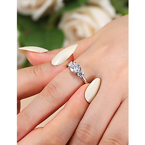 Ladylike Moissanite Engagement Rings for Women 18K White Gold Plated Sterling Silver Round Cut 3-Stone Ring 1.6 Carats D Color VVS1 Moissanite Rings Anniversary Wedding Ring Promise Ring for Her (7)