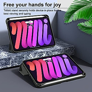 Soke iPad Mini 6 Case 2021 6th Generation with Pencil Holder-[Shockproof Protection + 2nd Gen Apple Pencil Charge + Auto Sleep/Wake], Soft TPU Back Cover for iPad Mini 6th Gen 8.3 inch (Dark Grey)