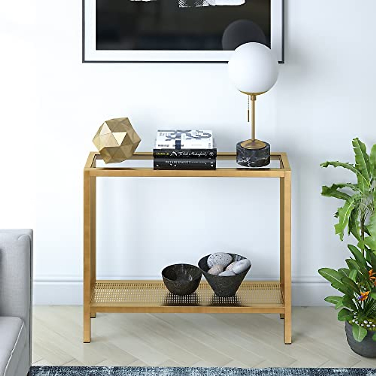 Henn&Hart 36" Wide Rectangular Console Table in Brass, Entryway Table, Accent Table for Living Room, Hallway