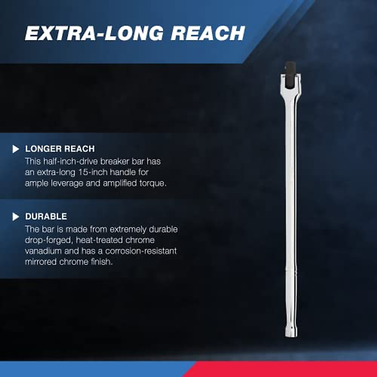 Neiko 00200A 1/2" Drive Extension Breaker Bar | 15" Length | Rotating Flex Head | CR-V Steel