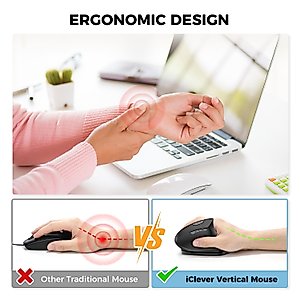 iClever Ergonomic Mouse, 2.4G Wireless Vertical Mouse with 4 Adjustable DPI, Silent Click, 7 Buttons, 3 Adjustable Tilt, Rechargeable Mouse Jiggler for Laptop, Desktop, PC, Computer, Windows 8/10/11