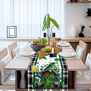 St Patricks Day Table Runner, Spring Gnome Table Runner Shamrock Table Runner Green St Patricks Runner Kitchen Dinning Table Decoration for Home Party Decor 14 x 71 Inch