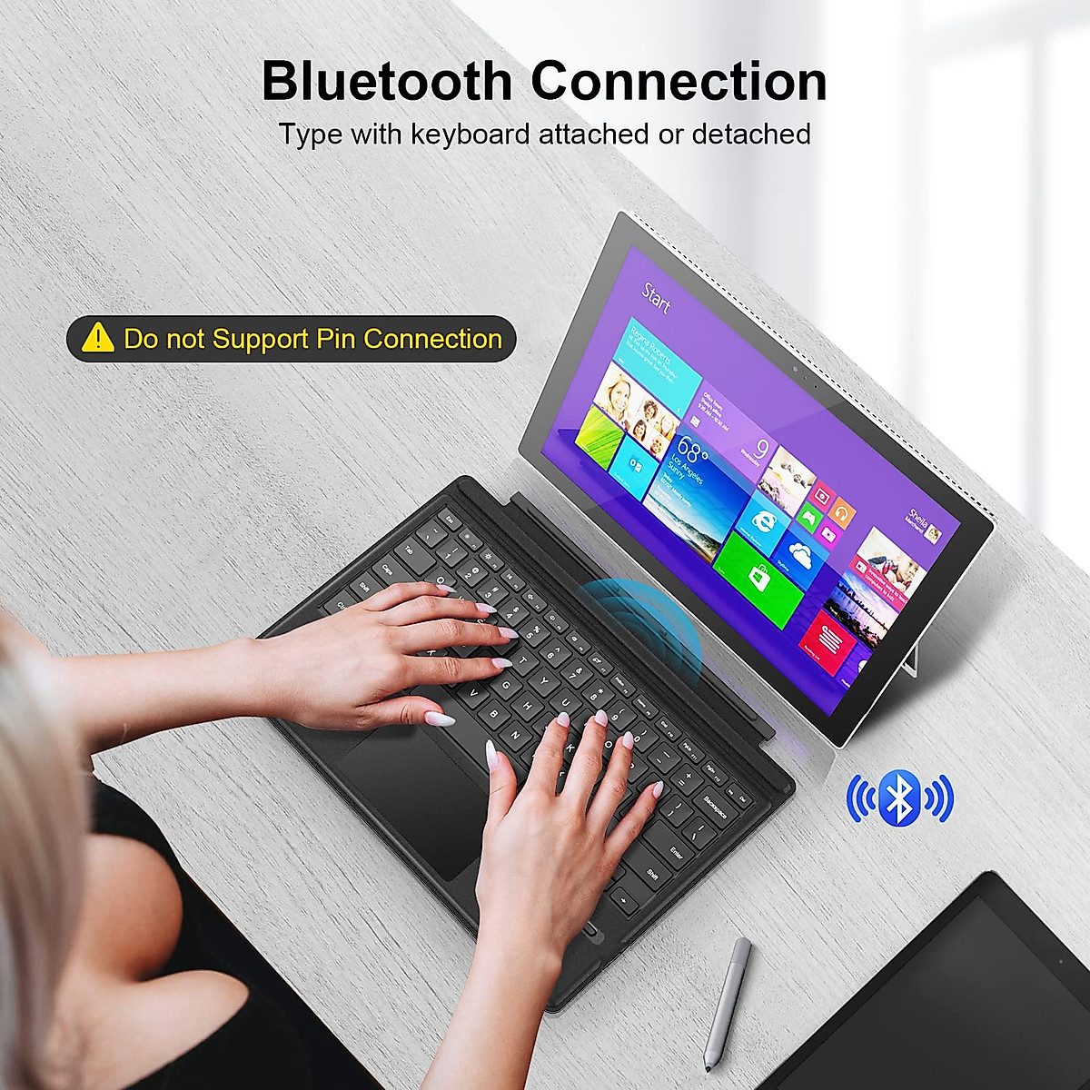 TOMSENN Surface Pro 6 / Surface Pro 5 (Pro 2017) / Pro 4 / Pro 3 Type Cover, Lightweight Slim Wireless Bluetooth Keyboard Two Button Trackpad Built-in Rechargeable Battery, Gray