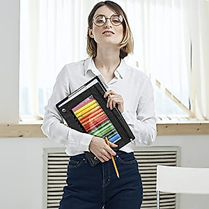 Marspark 48 Pieces 3 Ring Pencil Pouch Bag Bulk Zipper Pouches for 3 Ring Binder with Clear Window for Pencil Cases Office Supplies(Black)