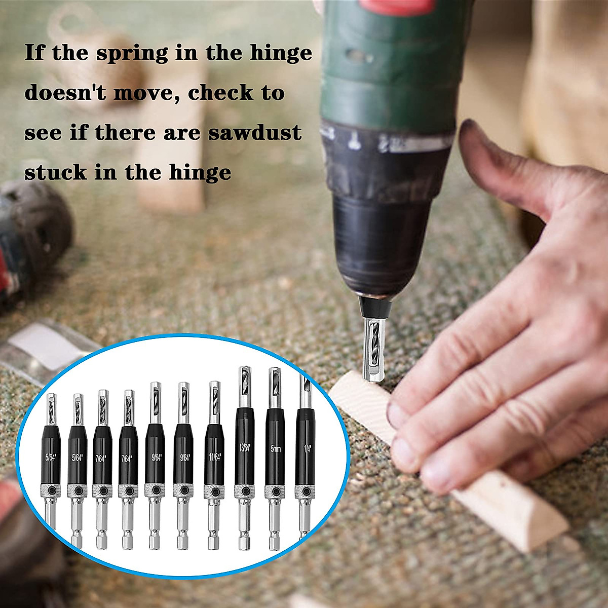 22PCS Self Centering Drill Bit Set, Door Window Cabinet Hinge Hardware Drill Bits, 10 Tapper Core Hole Puncher with 10 Replacement Drill Bits & Hex Key & Center Punch