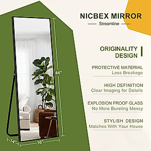 NicBex Full Length Mirror, 43x16 Inch Aluminum Alloy Frame Large Wall Mirror, Vanity Mirror, Bedroom Mirror, Dressing Mirror, Living Room Mirror,Black