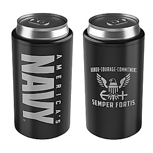 Navy 4 in 1 Insulated Can Cooler, Stainless Steel Double-Walled Insulator for 12 oz Standard or Skinny Slim Cans, 12 Oz Beer Bottles & Mixed Drinks – Gifts for Sailors
