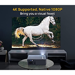 UUO 4K Projector,Native 1080P Projector for Outdoor Home,Movie Projector Support 4K HD Video ±50° Digital Keystone & 300’’ Projection Area,Compatible with TV Stick,Laptop,PS5,X-Box,iOS Android