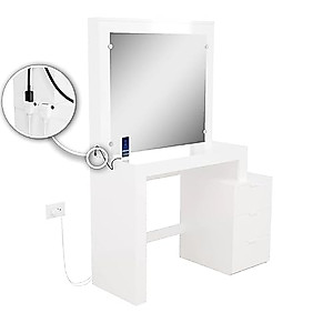 RINDOW Modern White Painted Vanity Desk, USB Port, for Bedroom Makeup Table Vanity Desk Vanity Desk with Mirror Vanity Desk Chair White Vanity Desk Makeup Vanity Desk Vanity Desk with Drawers