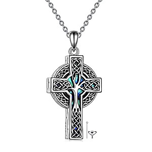 YFN Celtic Cross Urn Necklace Sterling Silver Celtic Tree of Life Ashes Pendant Abalone Shell Cross Cremation Jewelry Gifts for Women Men