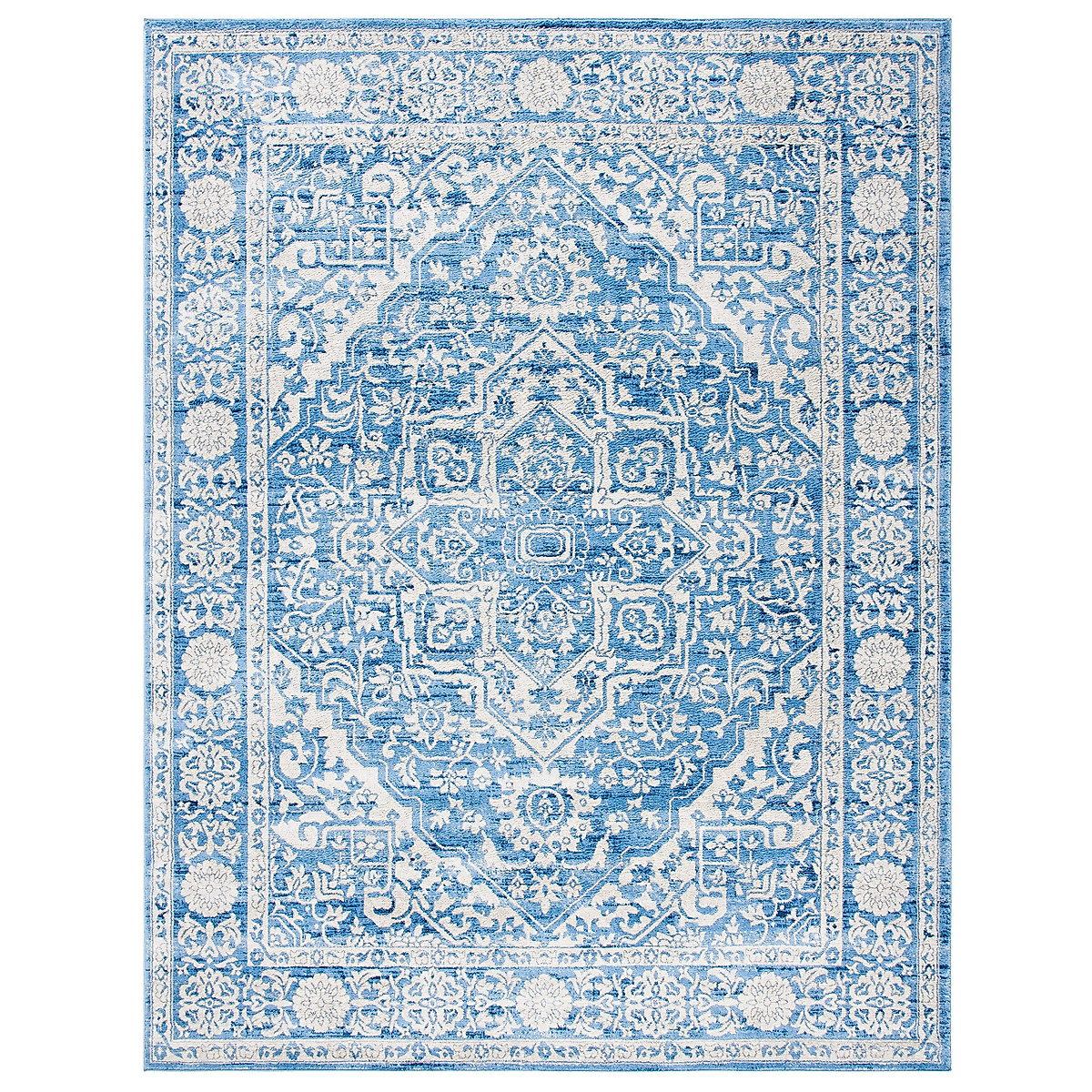 SAFAVIEH Brentwood Collection Area Rug - 8' x 10', Ivory & Navy, Medallion Distressed Design, Non-Shedding & Easy Care, Ideal for High Traffic Areas in Living Room, Bedroom (BNT832A)