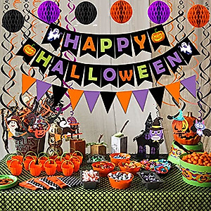 Happy Halloween Banner Paper Triangle Flag Bunting Circle Confetti Dots Hanging Garland Honeycomb Ball Swirl Streamers for Halloween Party Decorations