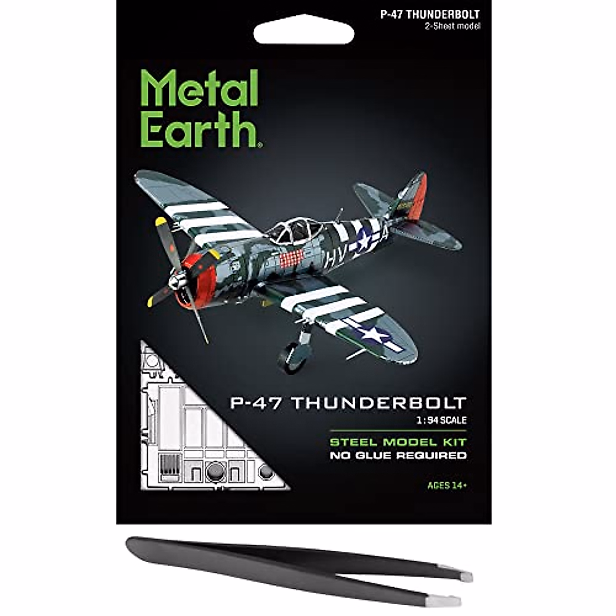 Fascinations Metal Earth P-47 Thunderbolt 3D Metal Model Kit Bundle with Tweezers