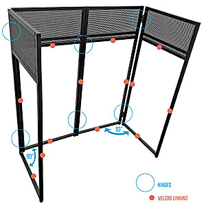 AxcessAbles Portable DJ Facade Booth with Black and White Lighting Scrims, Carry Cases | Standing DJ Table - 40" x 20" | DJ Controller Stand | Recording Mixer Stand| DJ Booth (ES-01)