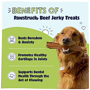 Pawstruck Premium Beef Jerky Dog Treat Chews, Large 10" Strips - Support Hip & Joint Health Naturally Rich in Glucosamine & Chondroitin - No Added Preservatives - 15 Count - Packaging May Vary