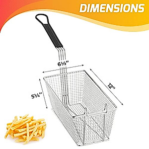 Deep Fryer Basket | 12" x 6.5" x 5.25" Restaurant Kitchen Commercial Use | Front Hooks Non-Slip Handle | Nickle Plated Stainless Steel (4 Pack)