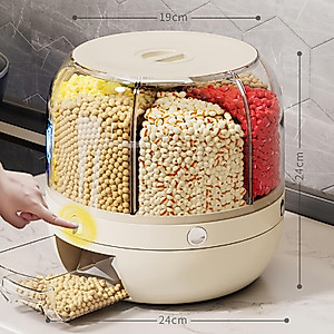 ECLIPSBACI Grain Storage Container Dispenser, rice dispenser rotating, 360° rotating food dispenser One-Click Output rice Storage Round Grain Dispenser Kitchen for Small Grains, Beans, Rice (B)