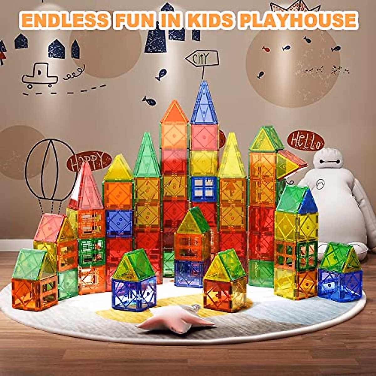 IGIVI Magnetic Tiles Kids Sensory Toys for 3 4 5 6 7 8+ Year Old Boys & Girls, Magnetic Blocks Building Toys for Toddlers, STEM Montessori Learning Educational Toys, Birthday Gifts for 3+ Year Old