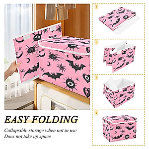 Storage Bins with Lids and Handles,Bat Pink Background Storage Box Storage Basket with Cover Collapsible Organizer Containers for Home Closet, Shelves