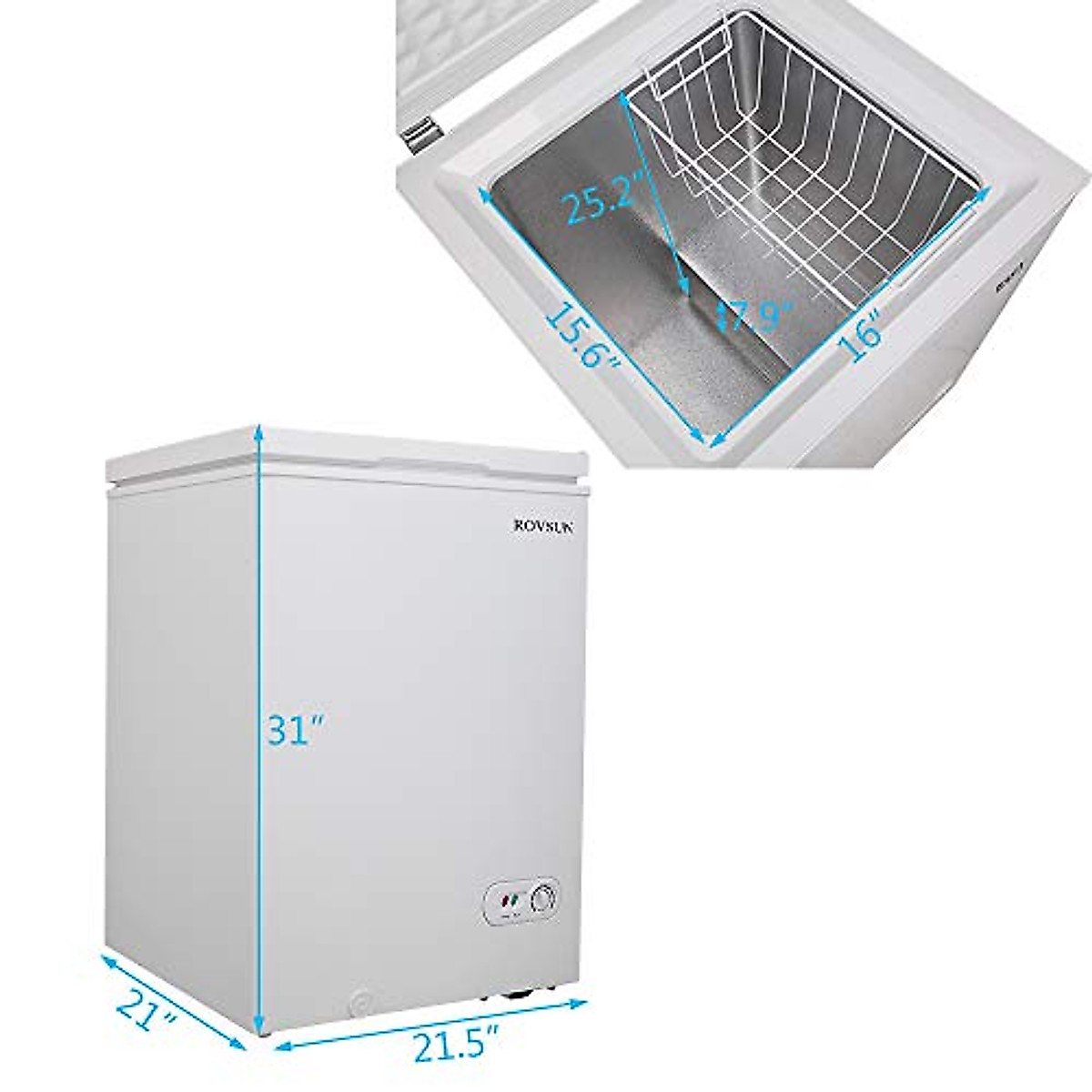 ROVSUN 3.5 Cubic Feet Chest Freezer, Compact Deep Freezer with Storage Basket, Adjustable Thermostat, Ideal for Home Kitchen Office RV, White