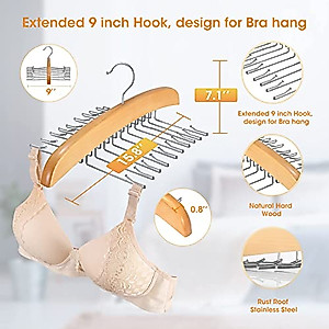 Bra Hanger, Tenyond Tank Tops Hangers Natural Wood Bra Holder Hanger Space Saving Closet Organizer and Storage Rack for Bras, Tank Tops, Camisoles-2 Pack