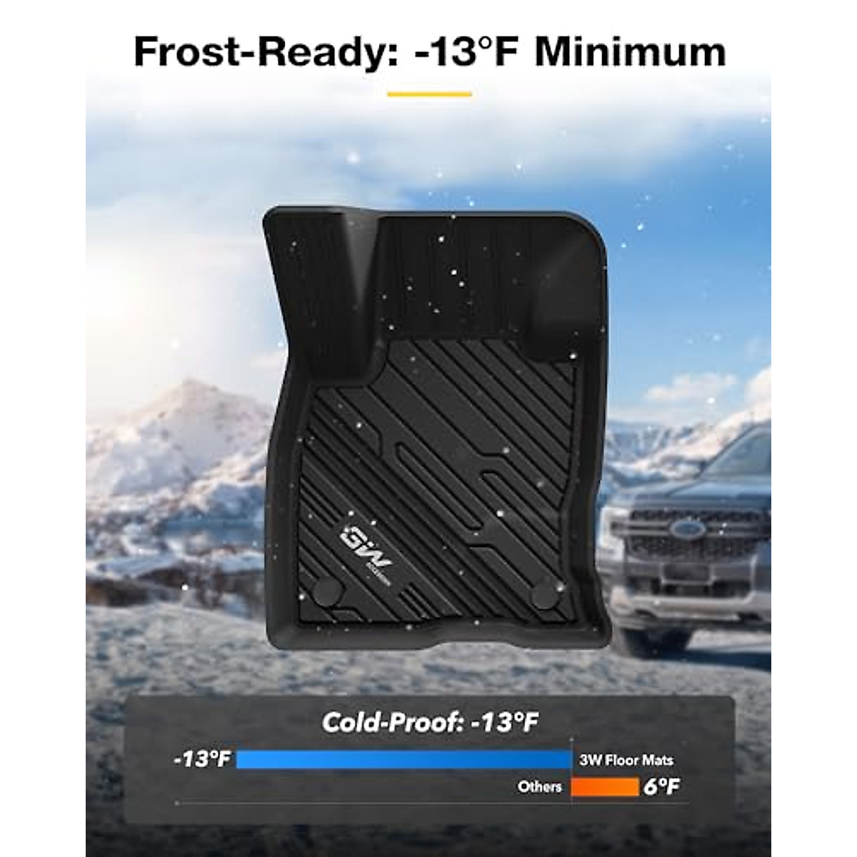 3W Floor Mats Fit for Ford F150/F-150 Lightning SuperCrew Cab 2015-2024, TPE All Weather Custom Fit Car Accessories 1st and 2nd Row Full Set Car Liners (Without Under-Seat Storage)