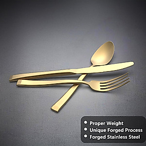 Kikbioee 20-Piece Matte Gold Silverware Set, Forged Stainless Steel Cutlery Set, Bevel Handle Flatware Set, Modern Matte Gold| Dishwasher Safe| Service for 4