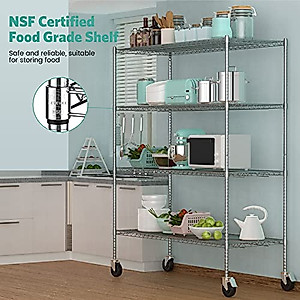 Leteuke Wire Shelving Unit with Wheels, NSF Certified 4 Tier Adjustable Storage Shelves 60"×24"×72", 2400LBS Heavy Duty Shelving Commercial Grade Metal Storage Utility Rack for Kitchen Garage, Chrome
