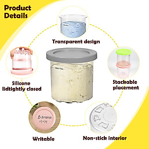 Creami Pint Containers with Lids Compatible with Ninja Creami Ice Cream Maker NC301 NC300 NC299AMZ, 4-Pack-16OZ Ninja creami accessories, Ice Cream Pint Containers Dishwasher Safe