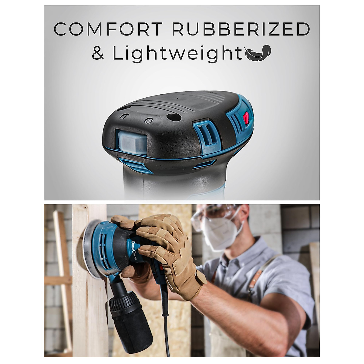 Dong Cheng 5” Random Orbital Sander, 3.0 Amp 12000OPM, 6 Variable Speed Electric Sander Kit with 10pcs Sandpapers & detachable Dust Collector, for Woodworking/Sanding/Polishing