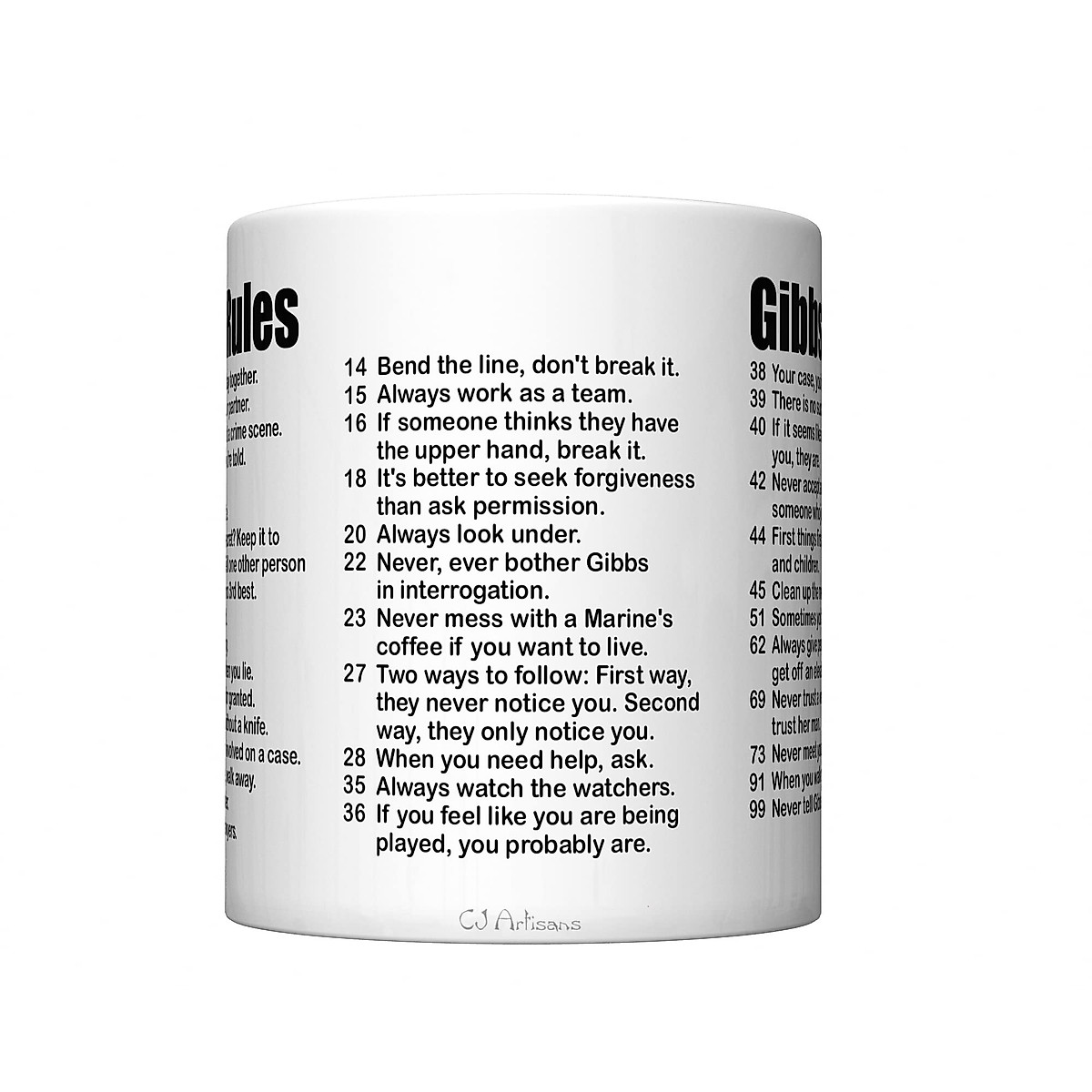 CJ Artisans NCIS 2023 Gibbs' Rules Coffee Mug (All 38 Rules)