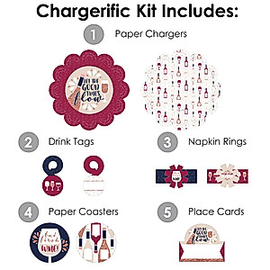 Big Dot of Happiness But First, Wine - Wine Tasting Party Paper Charger and Table Decorations - Chargerific Kit - Place Setting for 8