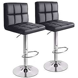 GUNJI Bar Stools Modern PU Leather Adjustable Barstools with Back Armless Hydraulic Kitchen Counter Height Swivel Bar Stool Set of 2 (Black)