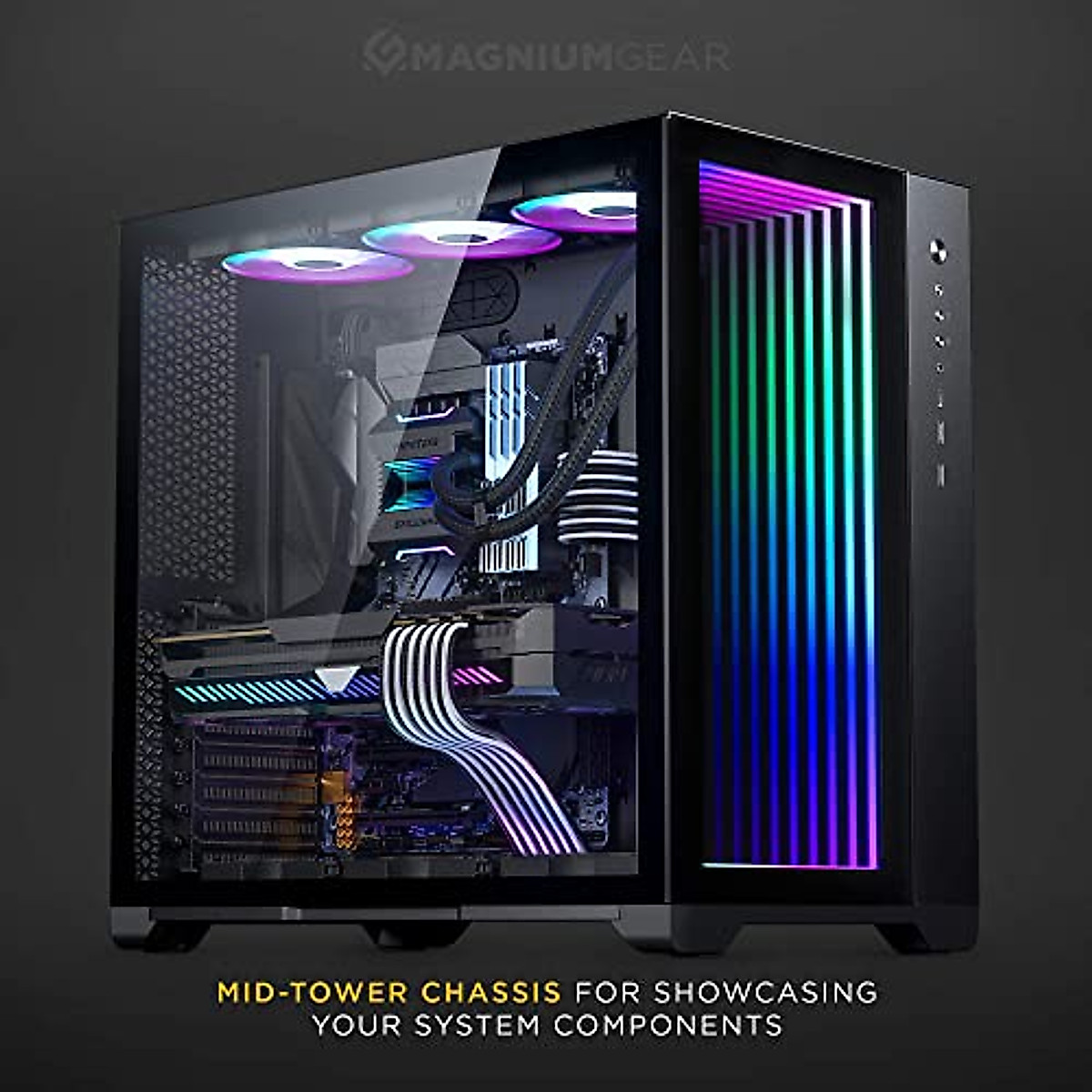 MagniumGear (MG-NE620QI_DBK02) NEO Qube 2 IM, Dual Chamber ATX Mid-Tower, Digital-RGB Infinity Mirror Front Panel, Front I/O USB Type C, Tempered Glass Panels, Black