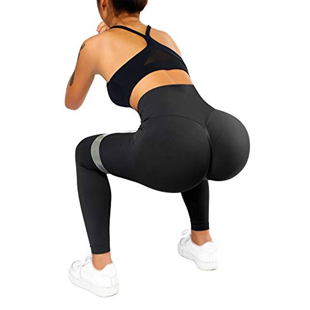 MOSHENGQI Womens Seamless Butt Lift Leggings High Waisted Yoga Pants Ribbed Workout Slimming Tights(Medium,#7 Seamless Black-2)