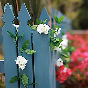 LikSoor 4 Pcs 28Ft Flower Garland White Fake Roses Vines Bedroom Aesthetic Spring Summer Hanging Artificiales para Decoracion for Room,Tea Party,Wedding Arch Decor…