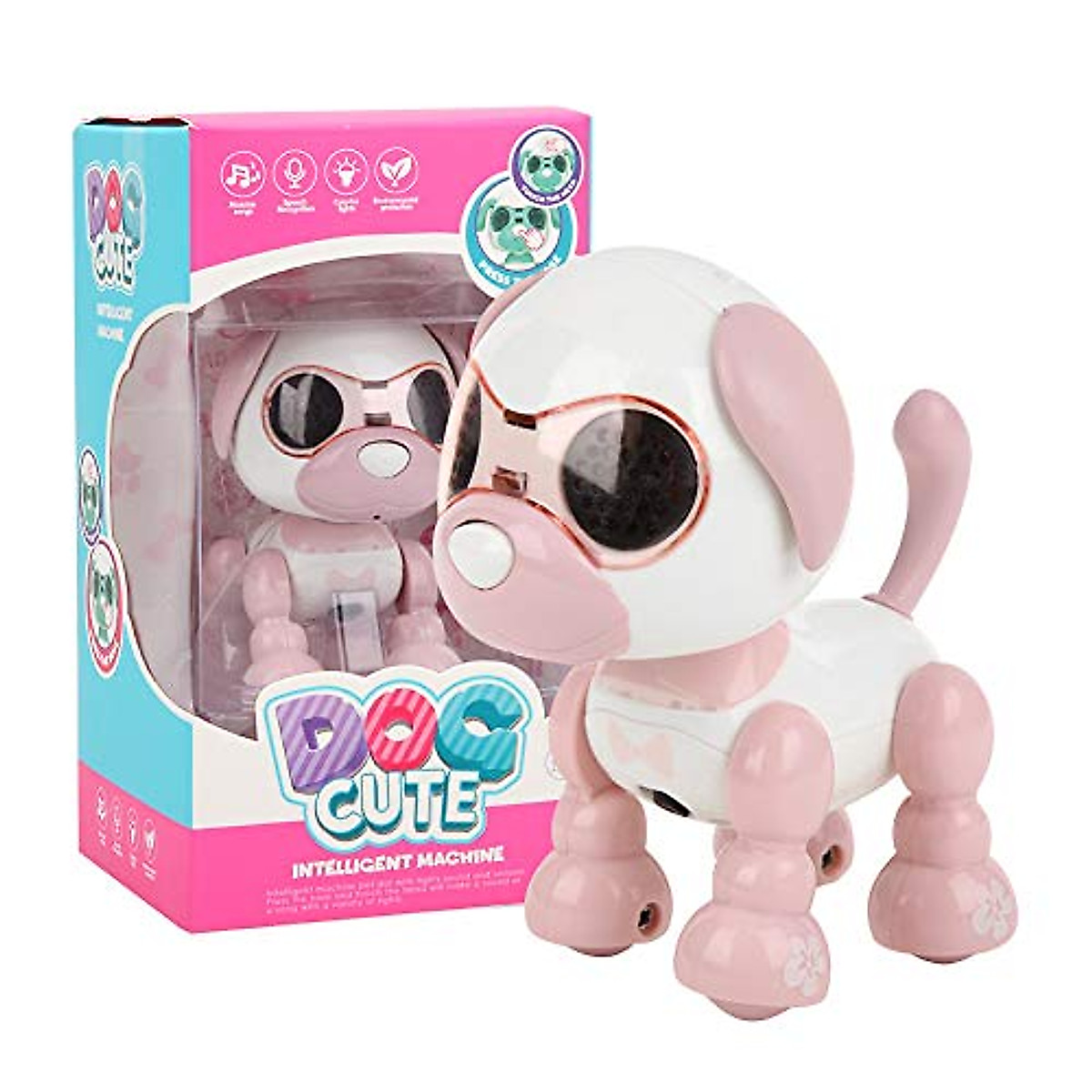 Robot Dog, Durable Safe Plastic Material Electronic Dog Toy, for Baby Kids(Smart Puppy Pink, Transparency)