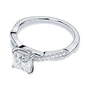 14k White Gold 4-Prong Petite Twisted Vine 1CT Princess Cut Genuine Moissanite Engagement Ring Promise Bridal Ring (8.5)