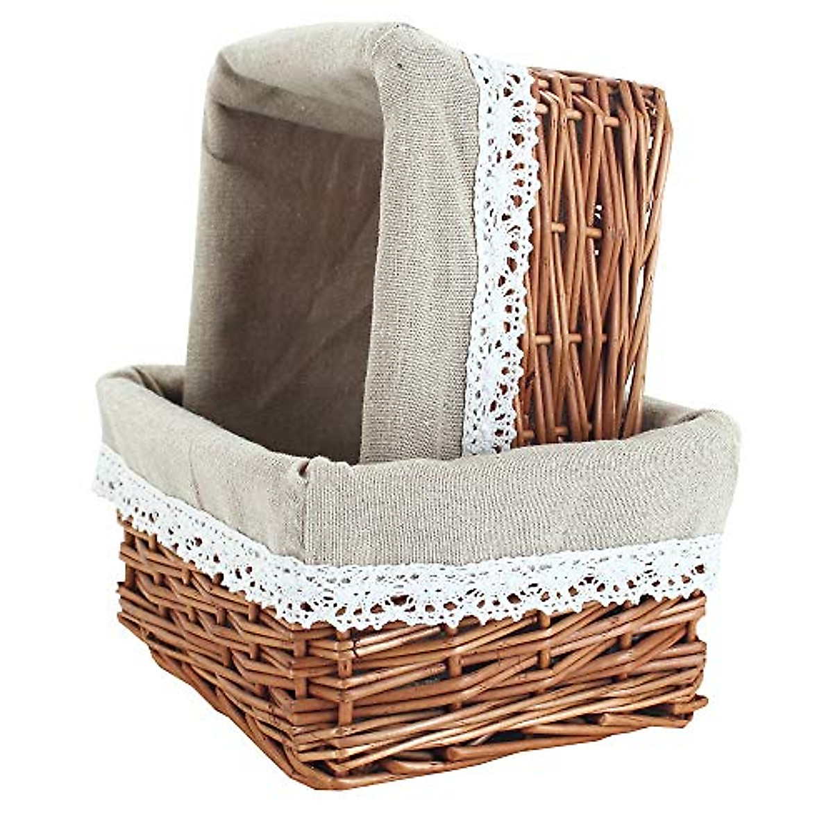 KINGWILLOW Wicker Storage Basket with Liner 3pcs Small Willow Rectangular Handmade Basket for Sundries neatening, (3pcs)