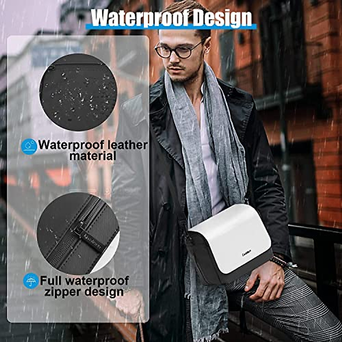 Cwatcun Camera Shoulder Bag, Waterproof Camera Crossbody Case, Compact Photography Backpack, Compatible with Canon/Nikon/Sony/Fuji DSLR/SLR/Mirrorless Camera, Lens and Accessories, White