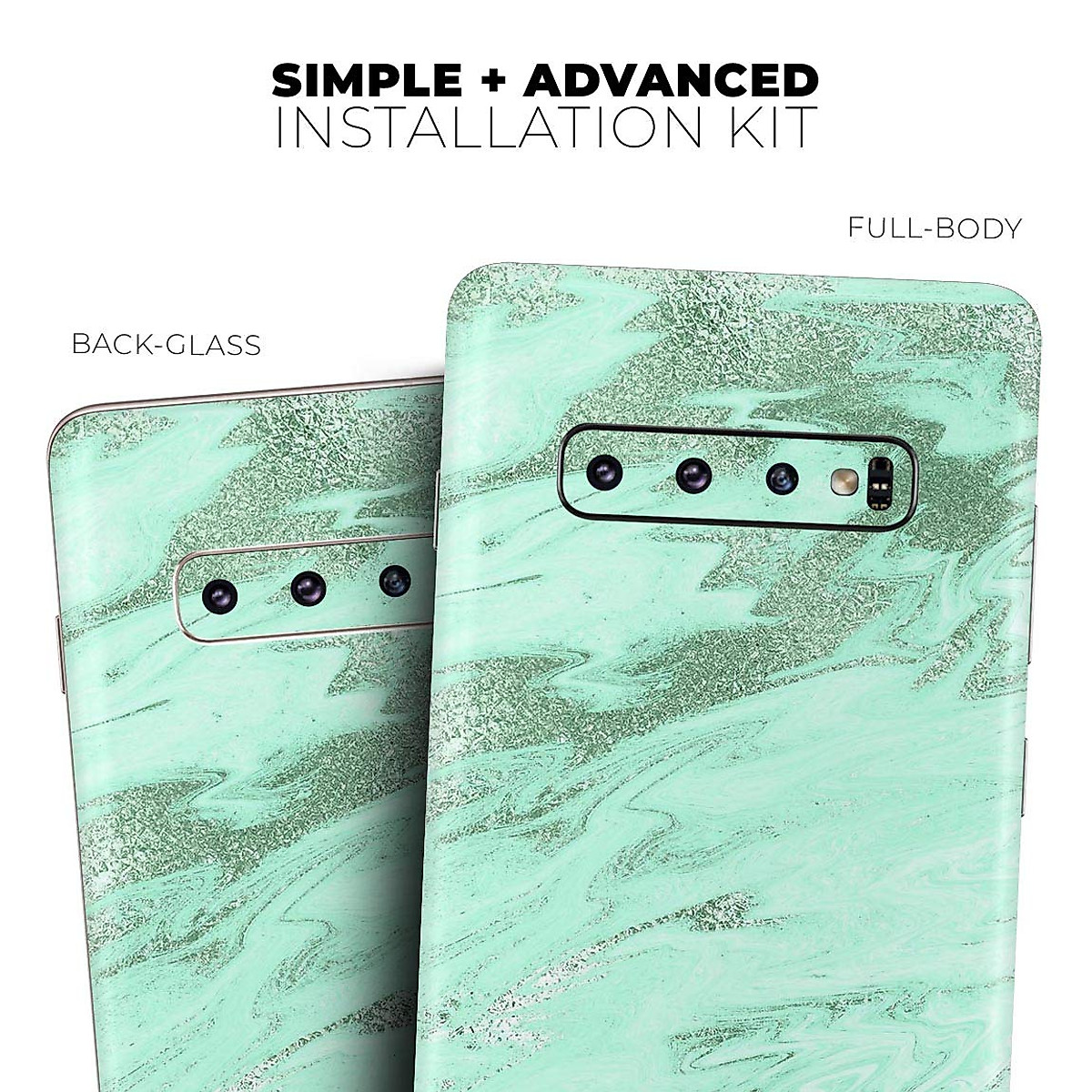 DesignSkinz Mint Marble & Digital Gold Foil V5 Protective Vinyl Decal Wrap Skin Cover Compatible with The Samsung Galaxy S20 (Screen Trim & Back Glass Skin)