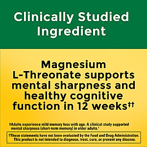 Nature Made Magnesium L-Threonate with Vitamin C & Vitamin D3, Provides 130 mg of Magnesium from 1800 mg Magnesium L Threonate, Cognitive Support Magnesium Supplement, 90 Capsules, 30 Day Supply