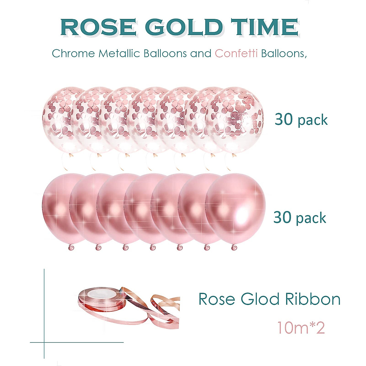 60pack Rose gold balloons,rose gold party decorations, Confetti Balloons, 12 inch Birthday Balloons with 66 Feet Rose Gold Ribbon for Party Wedding Bridal Shower balloons
