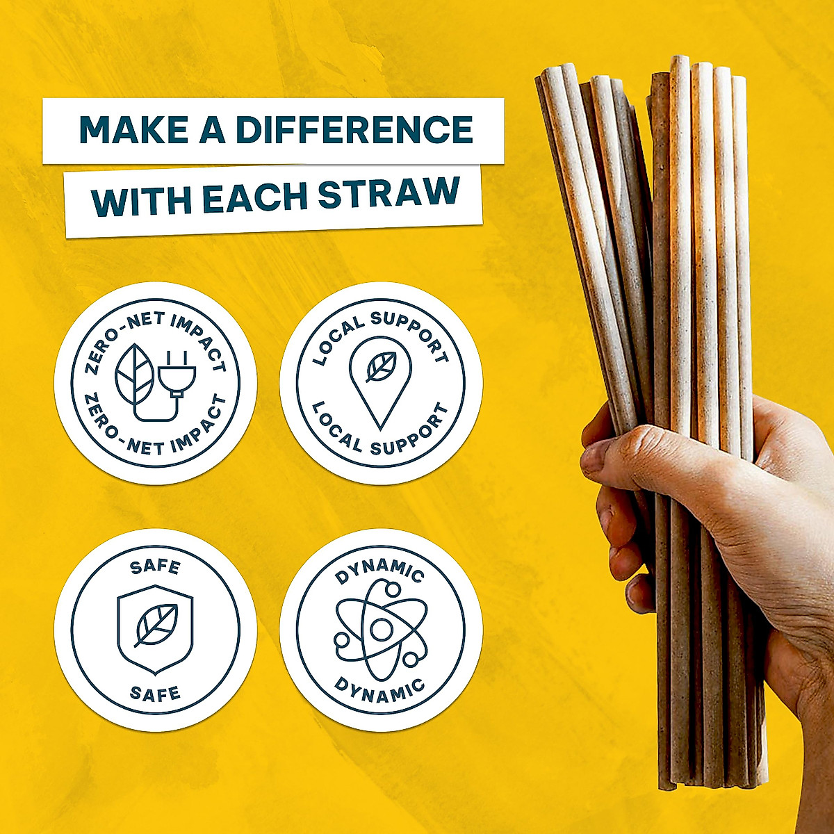 EQUO Coffee Drinking Straws, Disposable, Biodegradable, Compostable, and Plastic-Free, Pack of 50, Standard