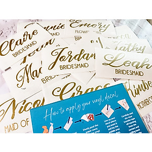 Decals Personalized with Name and Title Wedding Party Champagne Flute Customize Color for Wine Glasses Flask Cups Bridesmaid Gifts Water Bottles Metallic Gold Rose Options